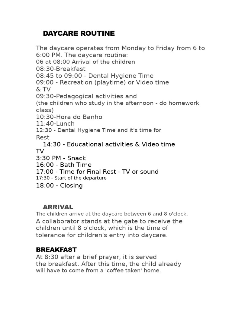 Daycare Routine | PDF | Child Care