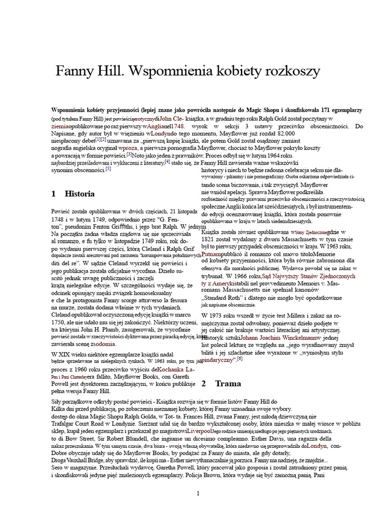 Fanny Hill. Wspomnienia Kobiety Rozkoszy | PDF