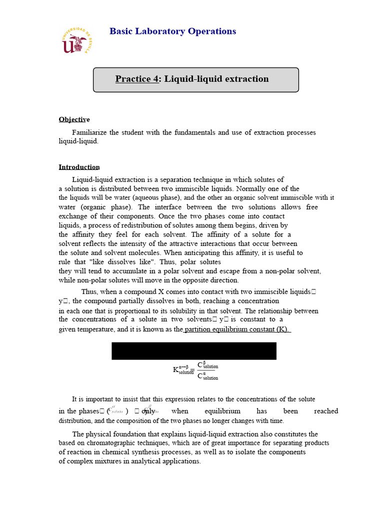 Practice 4 - Liquid-Liquid Extraction | PDF | Solvent | Solubility