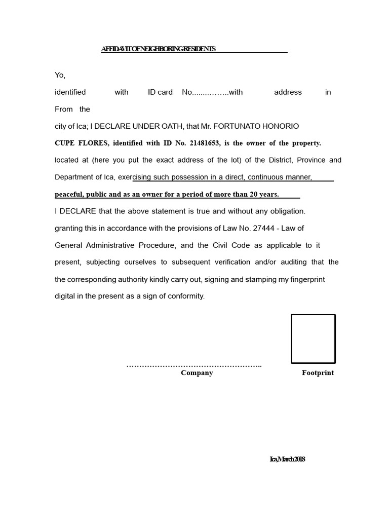 Affidavit of Neighboring Residents Cachiche | PDF