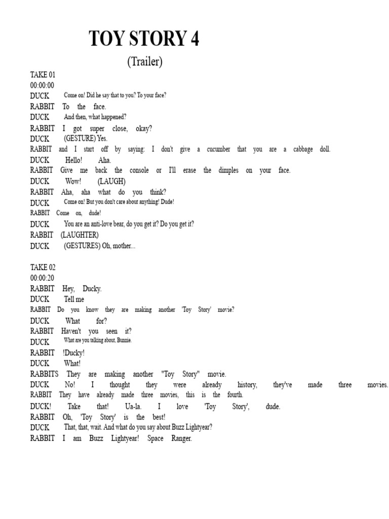 Toy Story 4 Trailer Dialogue Breakdown | PDF