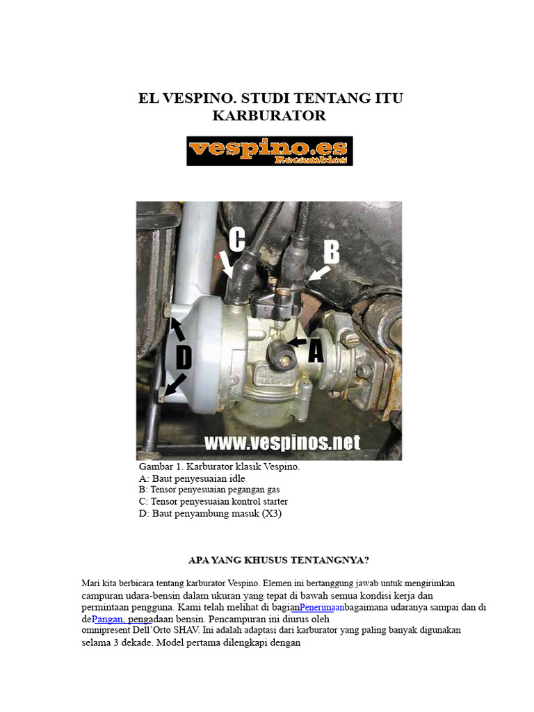 Karburator Vespino: Panduan Lengkap | PDF