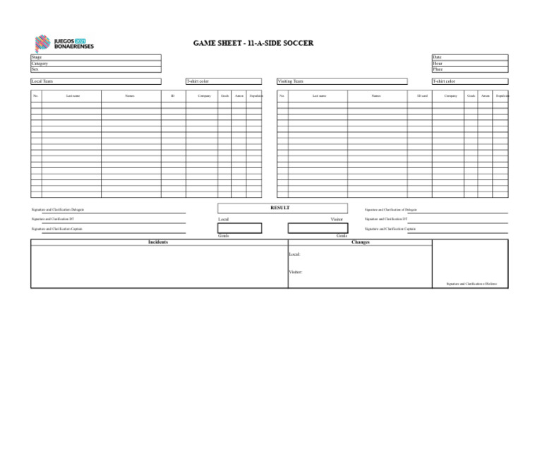 11-A-Side Football Game Sheet | PDF | Sports