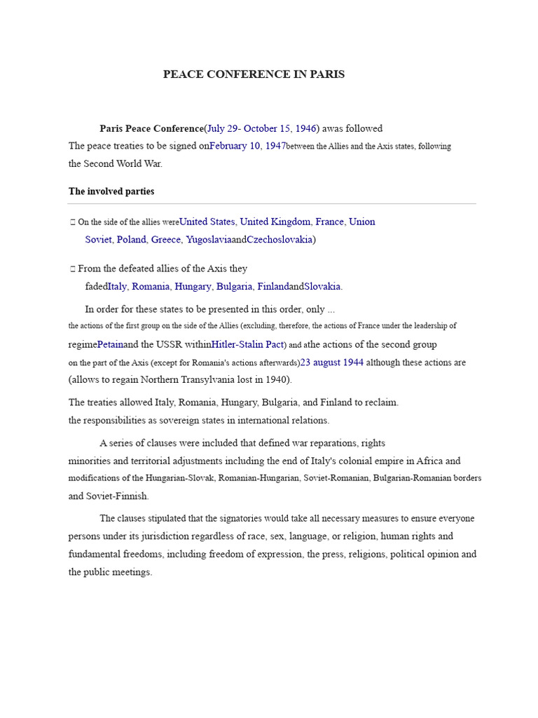 The Peace Conference in Paris | PDF | International Relations | World ...