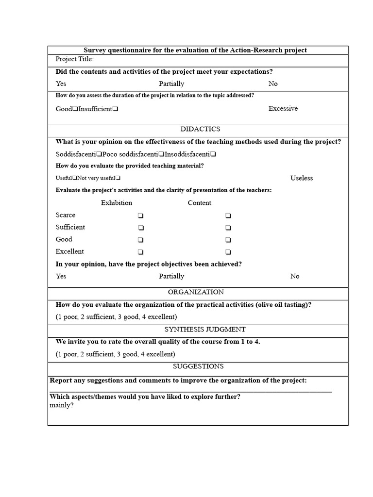 Satisfaction questionnaire for the Action-Research Project | PDF