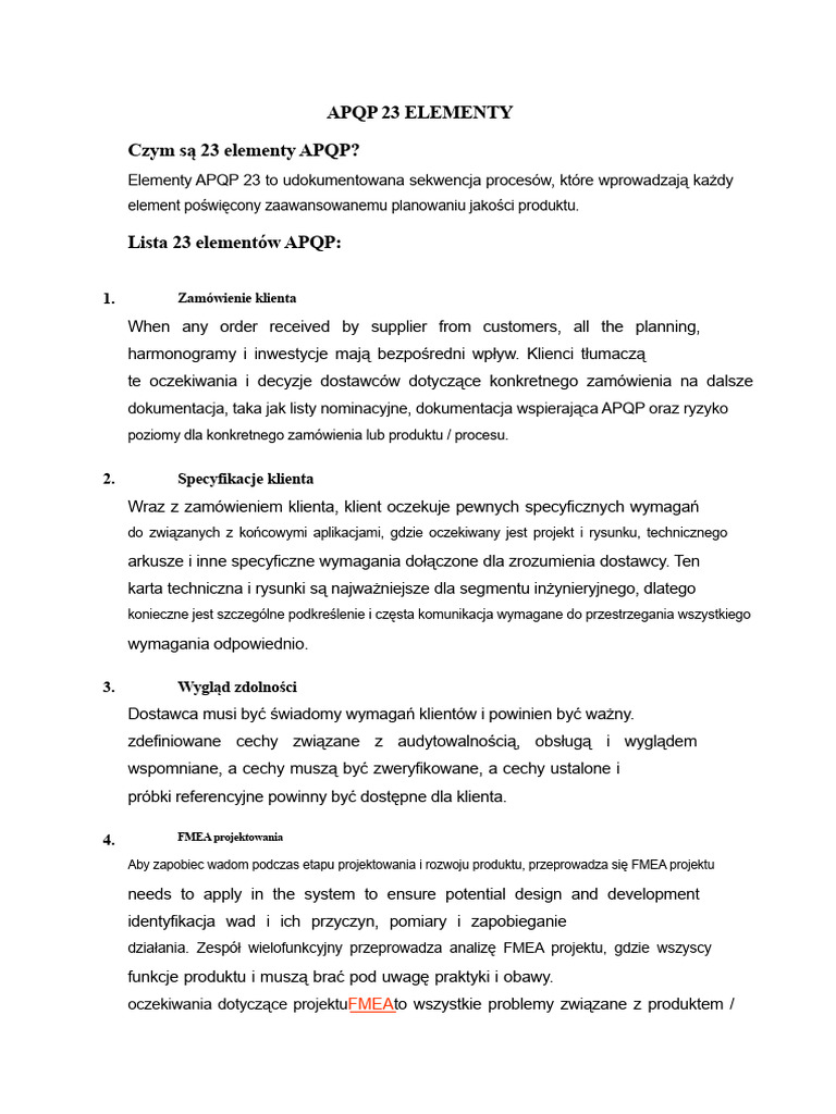 Apqp 23 Elementy | PDF