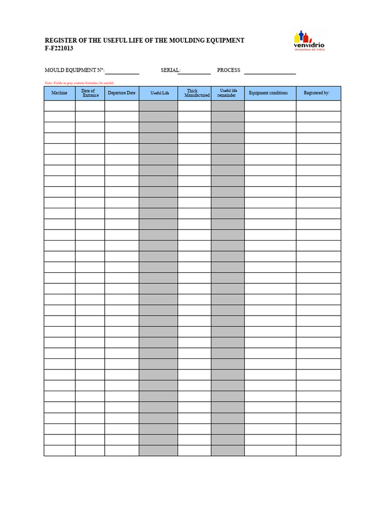 Moulding Equipment Useful Life Register | PDF