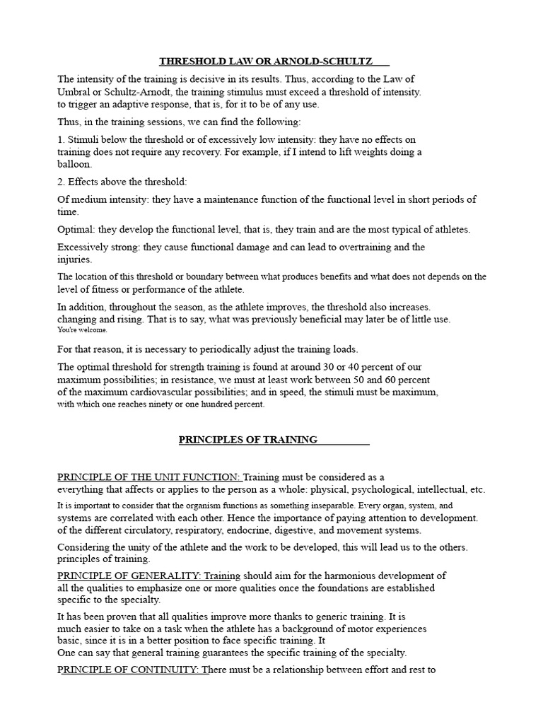 Law of The Threshold and Principles of Training | PDF | Strength ...