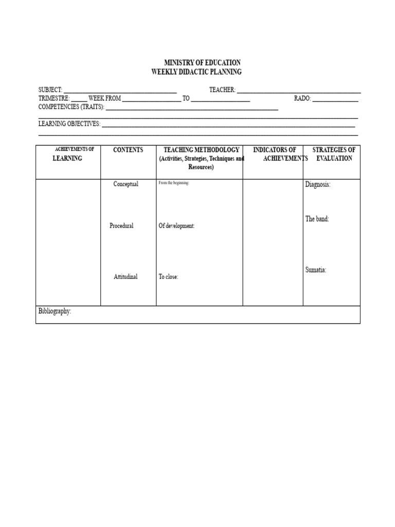 Weekly Didactic Planning Template | PDF