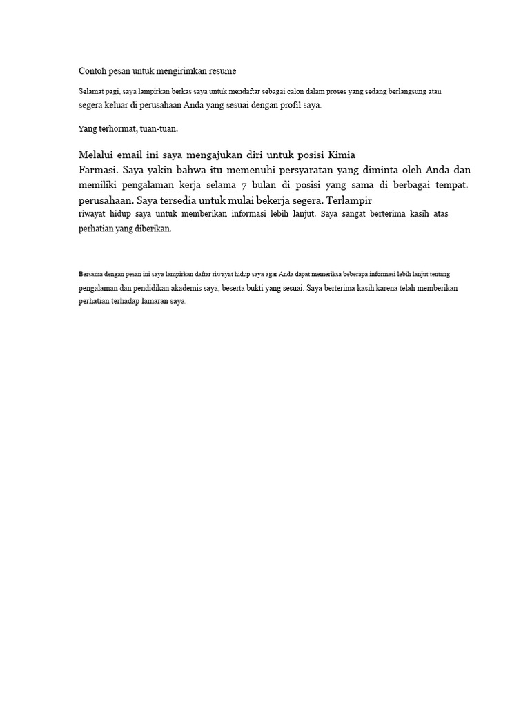 Contoh Pesan Untuk Mengirim CV | PDF