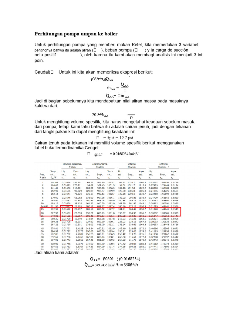 Perhitungan Pompa Umpan Boiler dan Kerugian | PDF