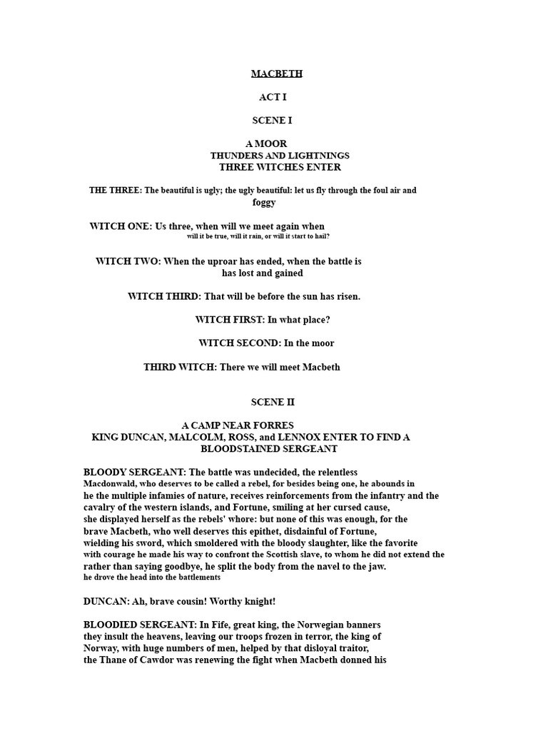 Macbeth Acts 1, 2, 3, 4, and 5 | PDF | Macbeth