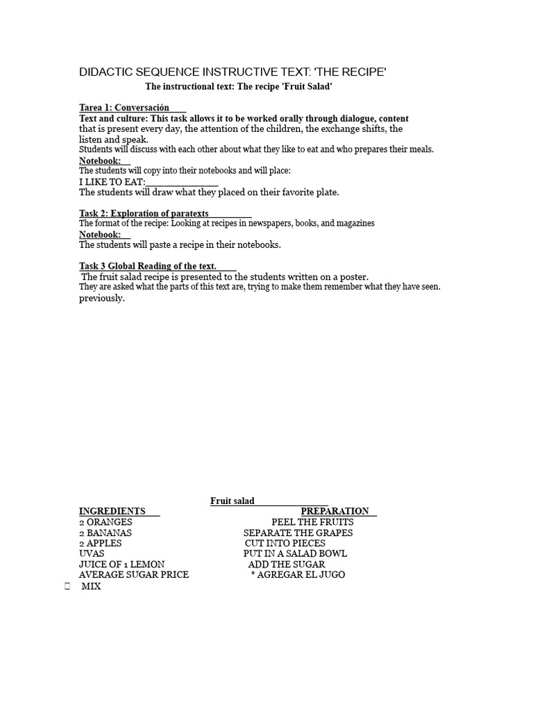 Didactic Sequence Instructional Text | PDF | Recipe | Linguistics