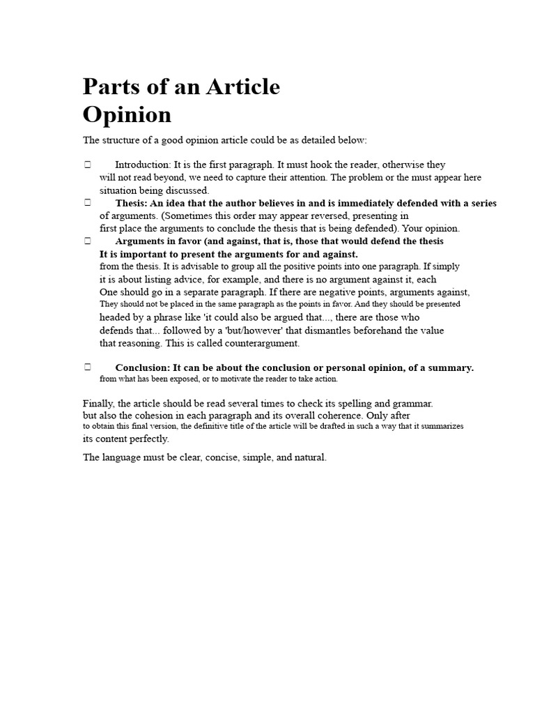 How to Structure an Opinion Article | PDF | Subject (Grammar ...