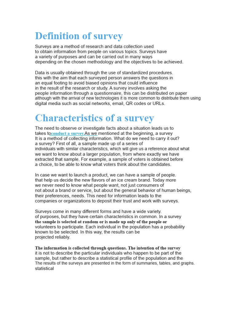 Definition of survey | PDF | Survey Methodology | Sampling (Statistics)