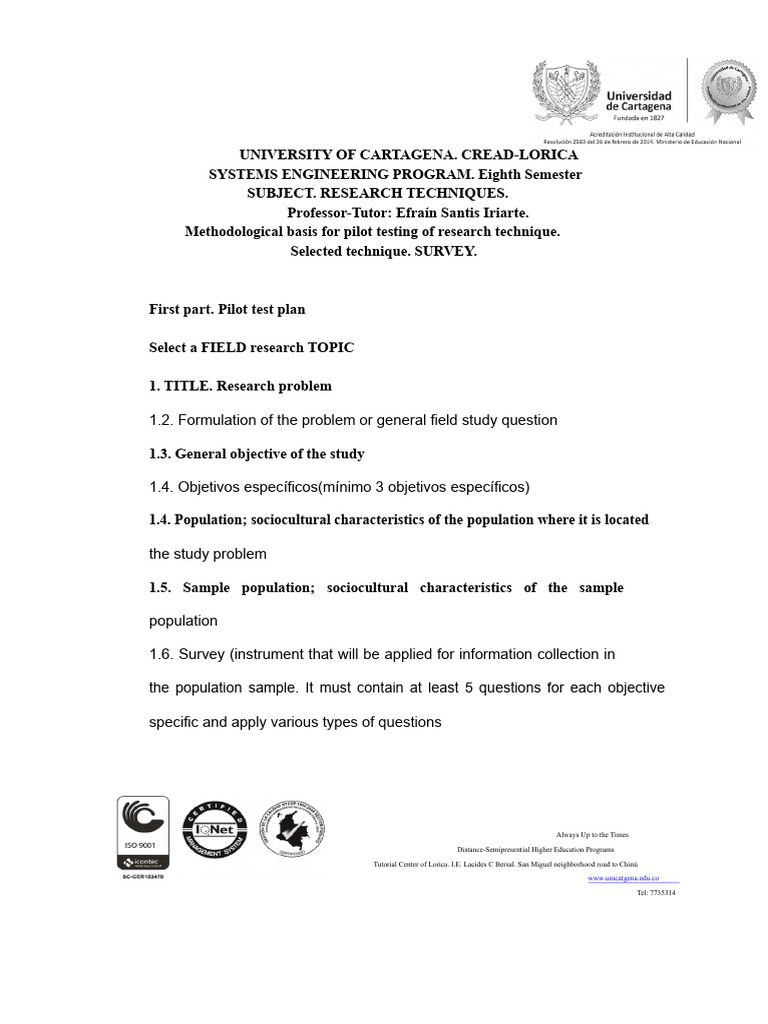 Pilot Test Template | PDF | Analysis | Sampling (Statistics)