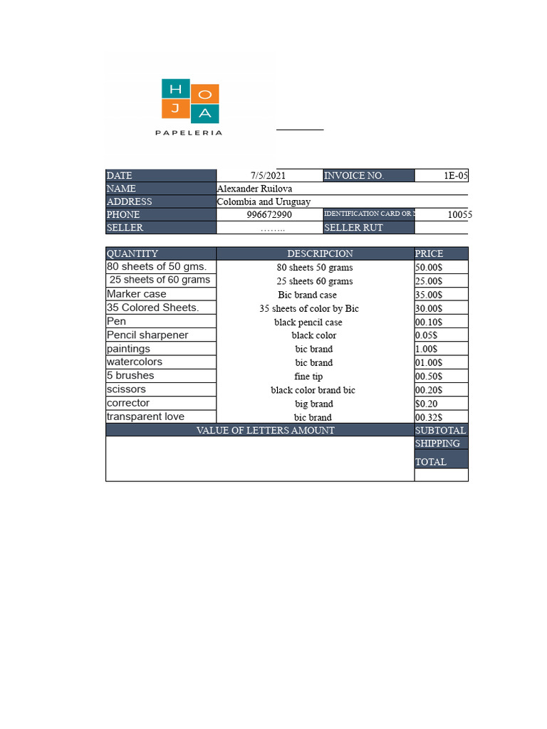 Invoice For 10 Products With Logo and Slogan | PDF