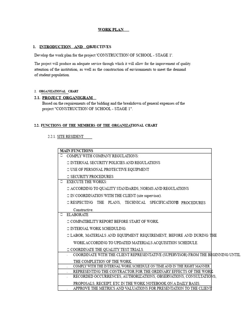 Work Plan Construction of School | PDF | Occupational Safety And Health ...