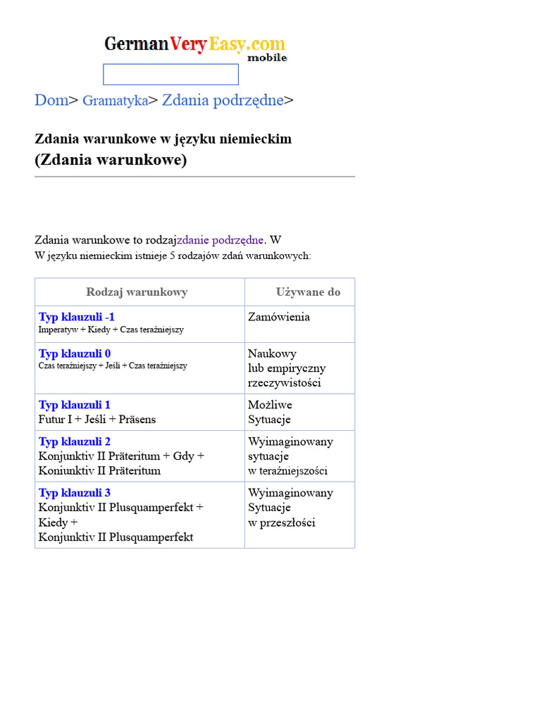 Klausule Warunkowe W Języku Niemieckim (Konditionalsätze) | PDF