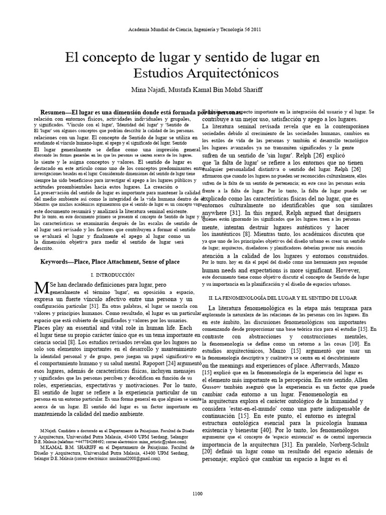 Sentido de Lugar en Diseño Urbano | PDF | Teoría de apego | Experiencia