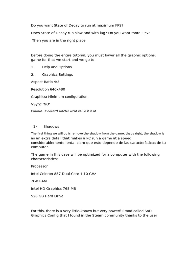 Does It Run Slow and With Lag in State of Decay? Do You Want More FPS? | PDF | Display ...