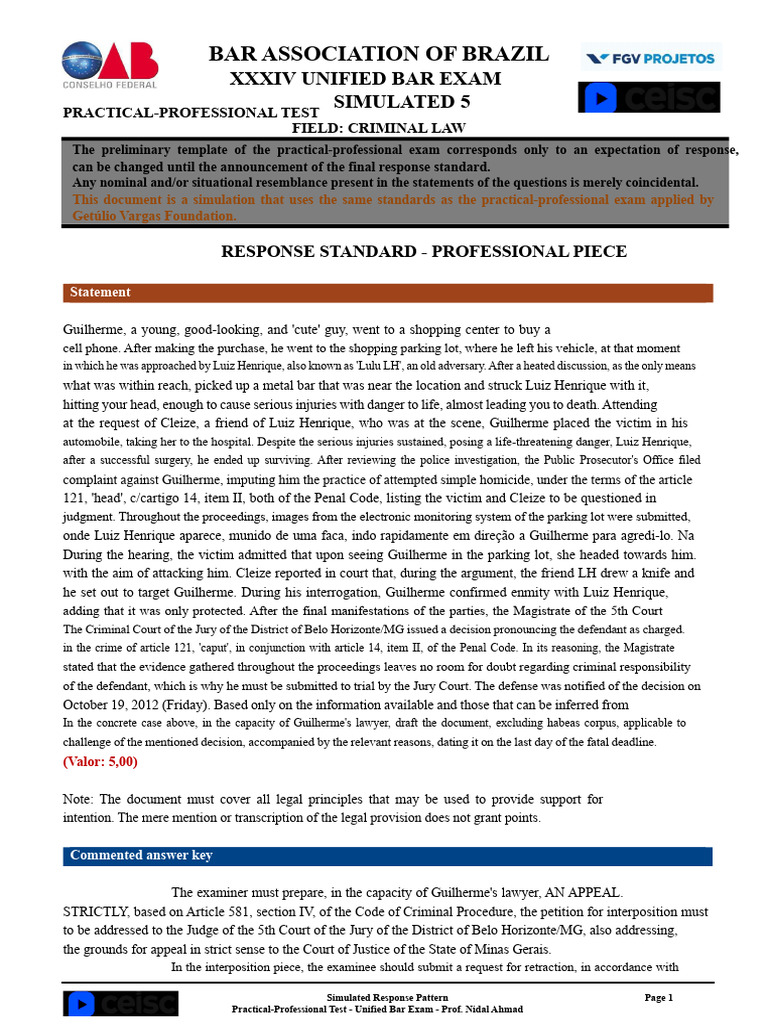 Criminal Law Exam Simulation: Appeal Draft | PDF | Crimes | Crime ...