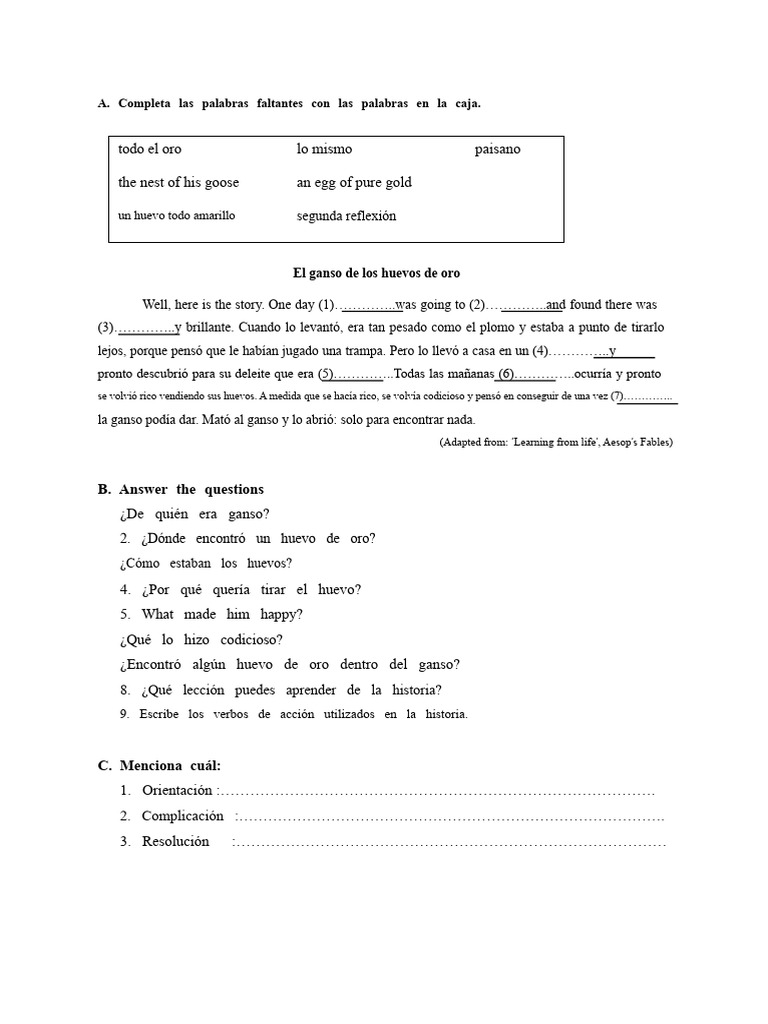 Completa Las Palabras Que Faltan Con Las Palabras de La Caja | PDF