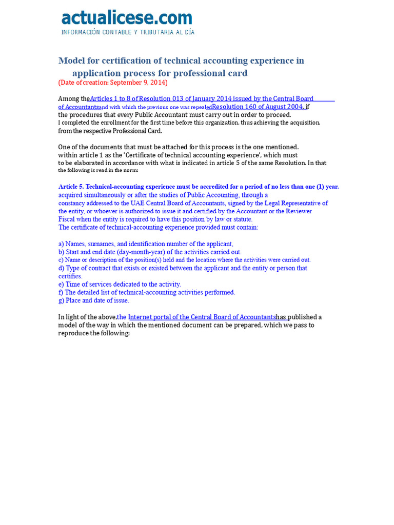 Technical Accounting Experience Certification Guide | PDF | Accountant ...