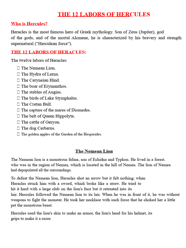 The 12 Labors of Hercules | PDF | Greek Mythology | Argonauts
