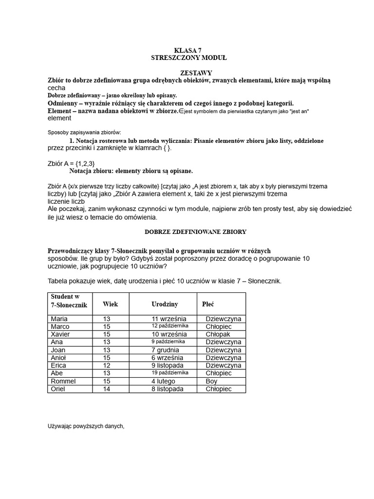 Moduł Podsumowujący Klasy 7 | PDF
