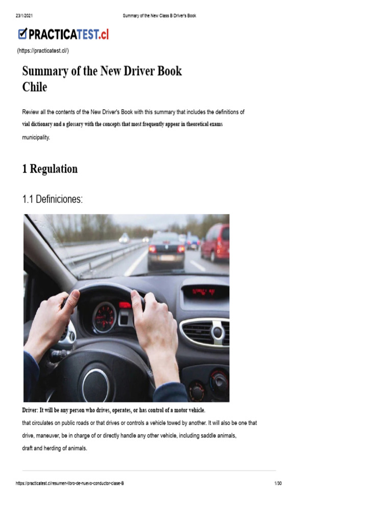 Summary of Class B Driver's Book | PDF | Traffic | Internal Combustion ...