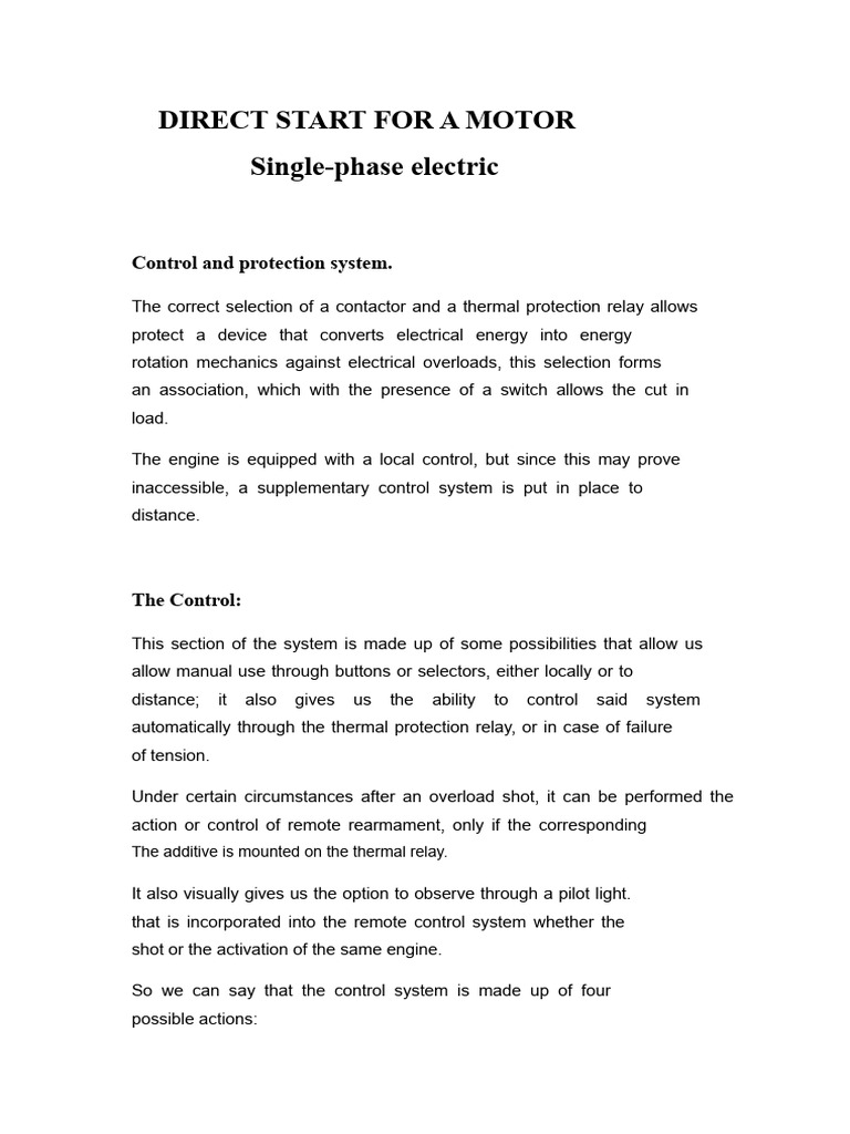 Direct Start For A Single-Phase Electric Motor | PDF | Relay | Switch