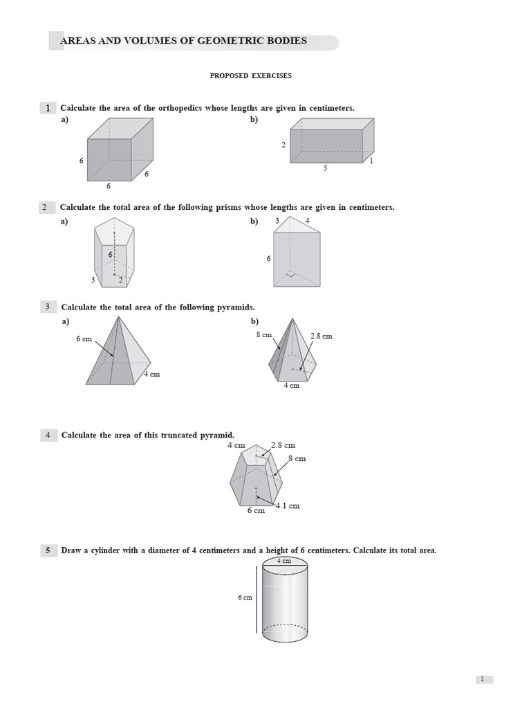 Geometric Bodies: Area and Volume Calculations | PDF | Volume | Area