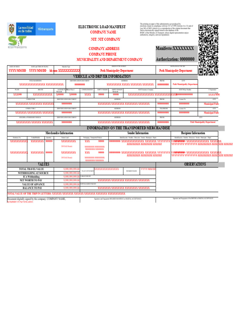 Electronic Cargo Manifest Document | PDF | Vehicles | Transport