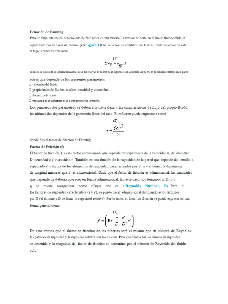 Ecuación del Factor de Fricción de Fanning | PDF | Numero Reynolds ...