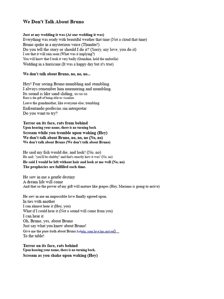 113 - We Don't Talk About Bruno Lyrics | PDF