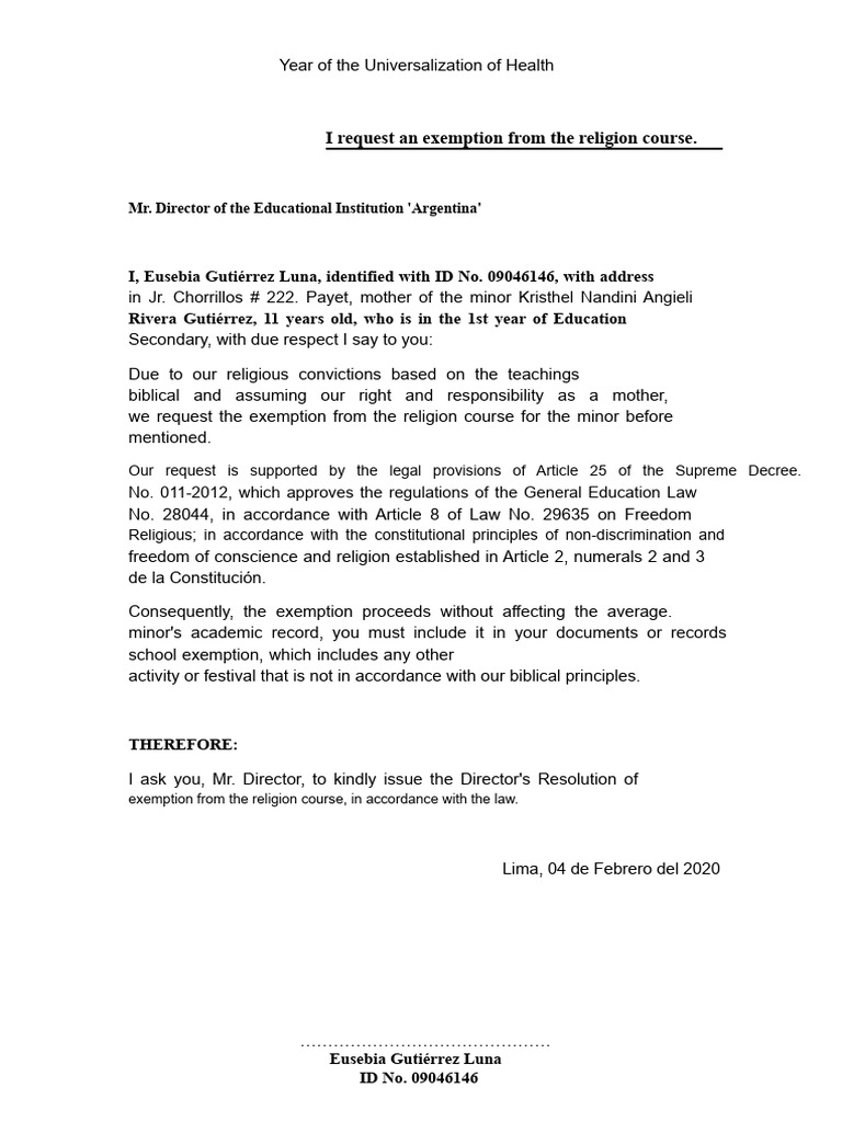 Exemption From Religion Class | PDF