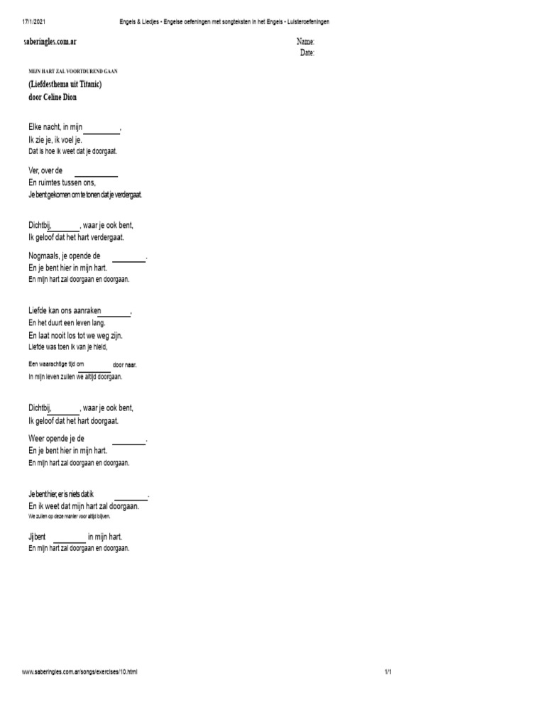 Engels & Liedjes - Engelse oefeningen met songteksten ...