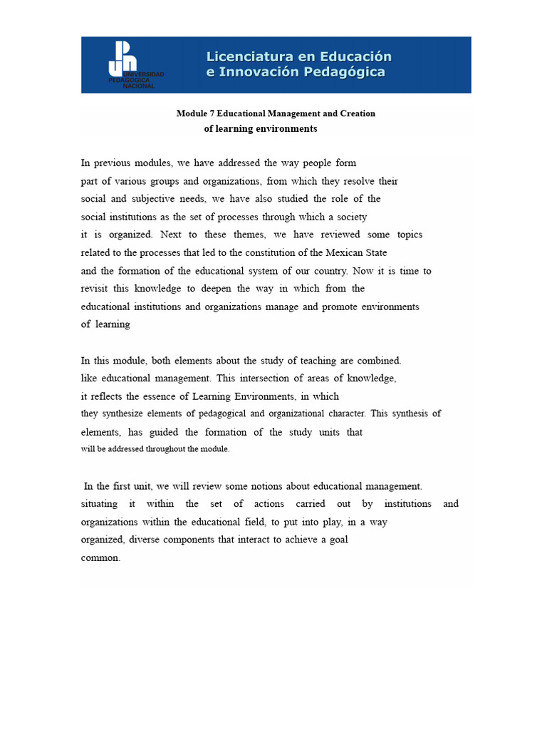 Program Module 7. Educational Management and Creation of Learning ...