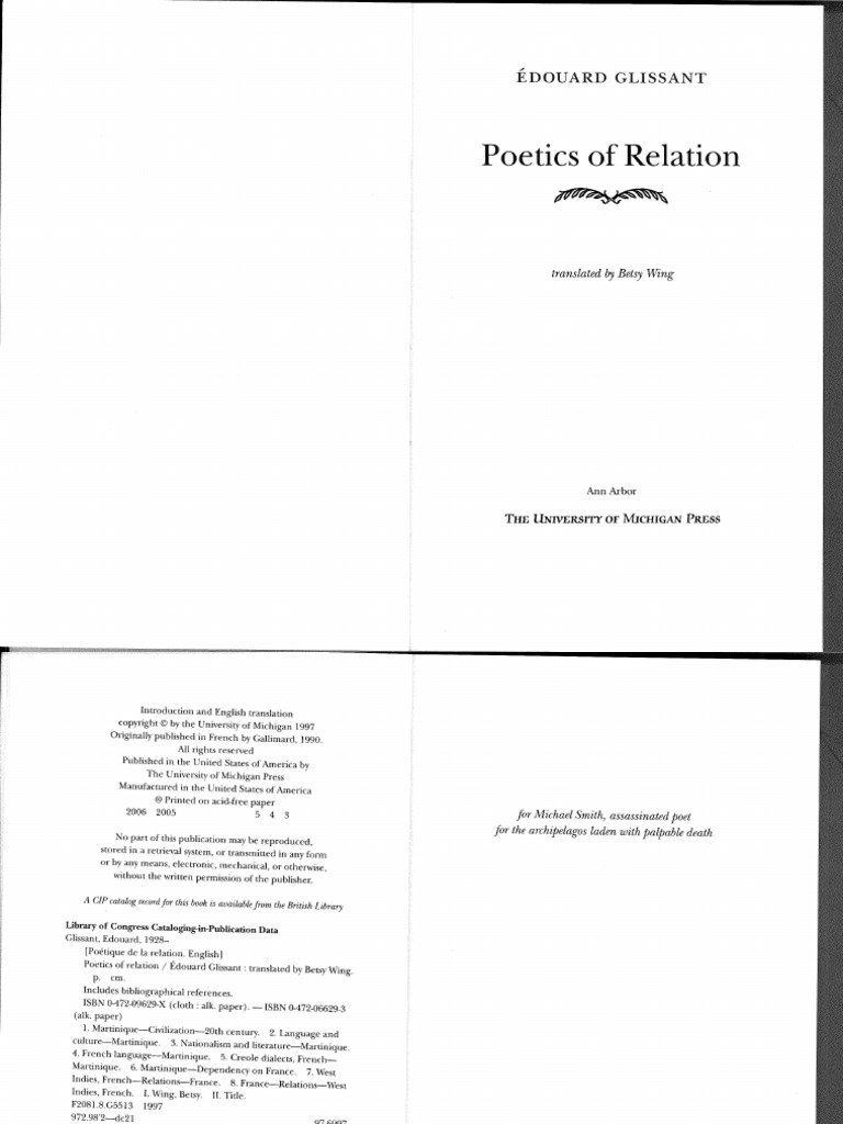 Glissant Edouard - The Poetics of Relation | PDF
