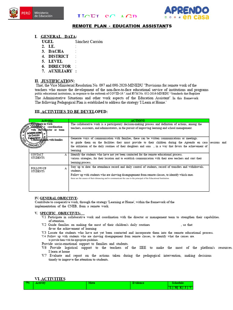 Remote Education Assistants Plan | PDF