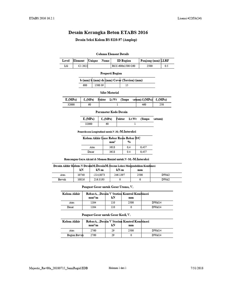 Laporan Perhitungan Kolom Etabs | PDF