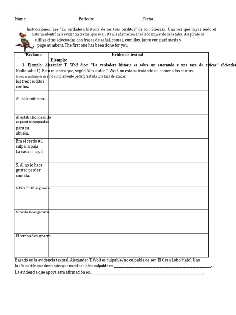 Análisis de "La verdadera historia de los tres cerditos" | PDF