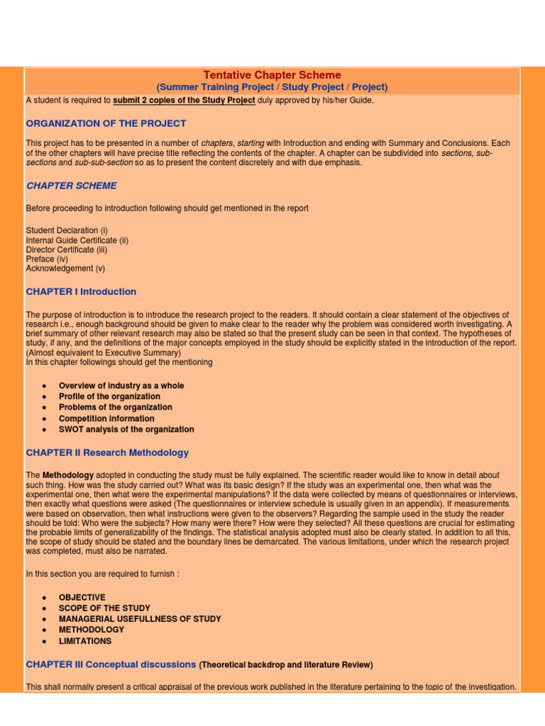 Tentative Chapter Scheme: (Summer Training Project / Study Project ...