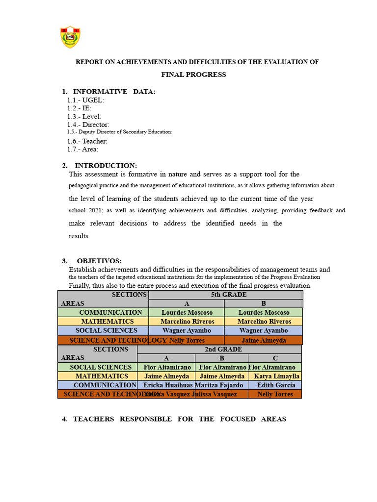 Report On Achievements and Difficulties of The Final Progress ...