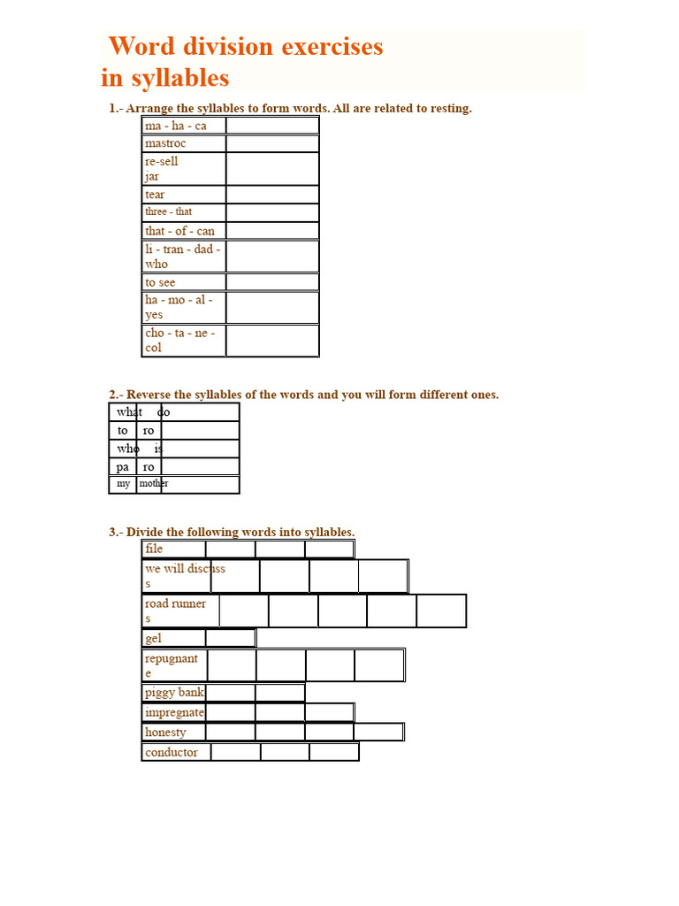 Exercises On Dividing Words Into Syllables | PDF