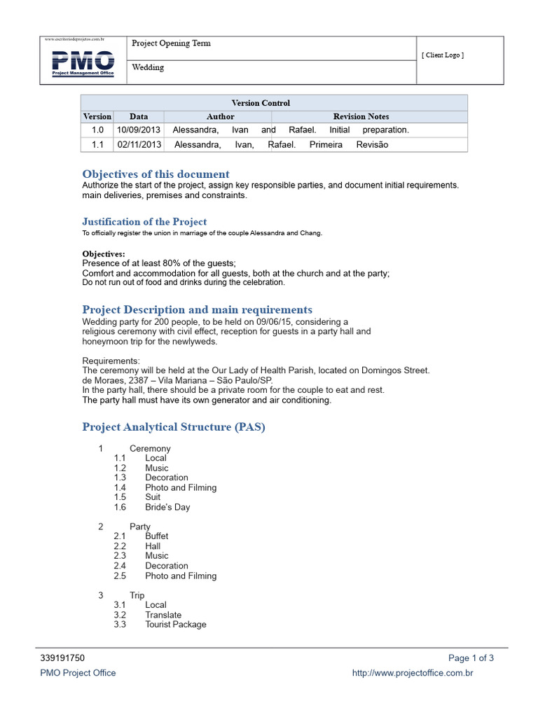 Wedding Project Charter for Alessandra | PDF | Wedding | Fashion ...