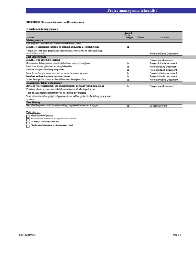 Kopie Van Project Checklist Sjabloon Excel | PDF