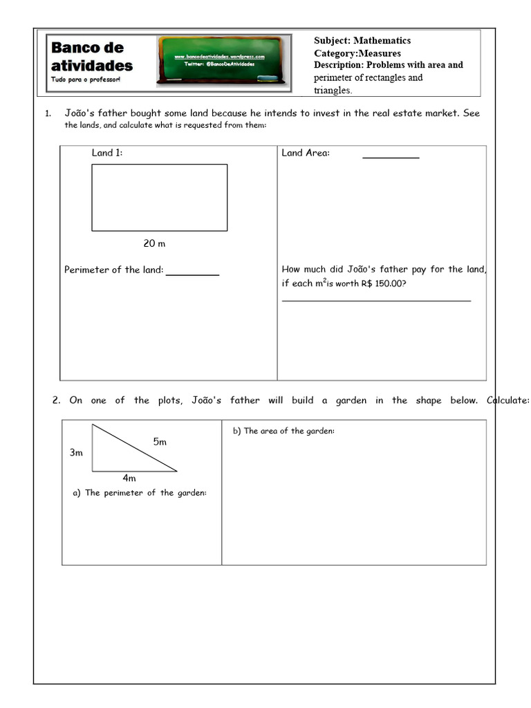 Area and Perimeter Problems for Land | PDF | Area | Geometry