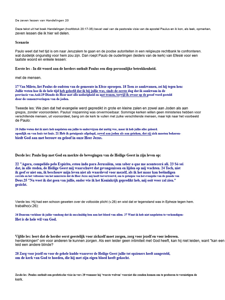 De Zeven Lessen Van Handelingen 20 | PDF